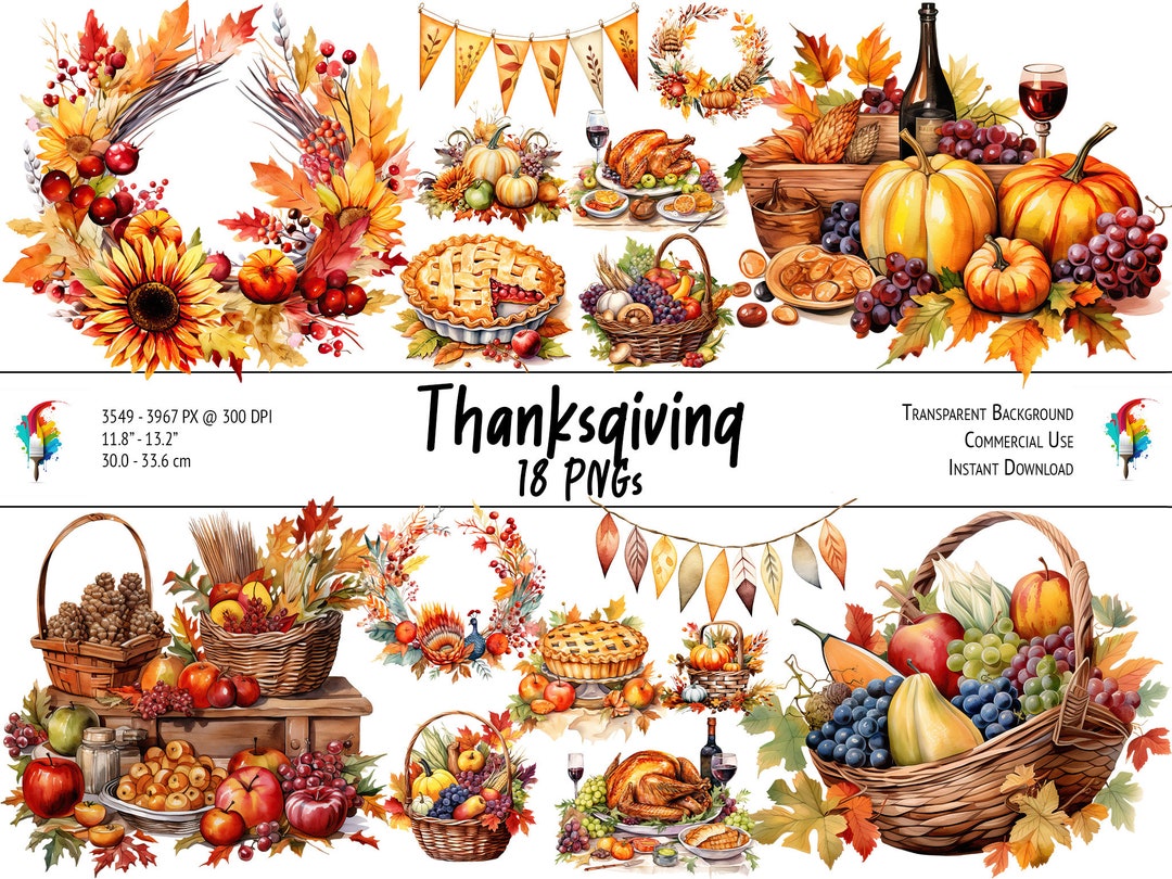 Thanksgiving Clipart Bundle, Fall Clipart PNG With Transparent ...