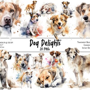 20 Watercolor Dog Cliparts, Watercolor Clipart Bundle, Dogs Clipart ...
