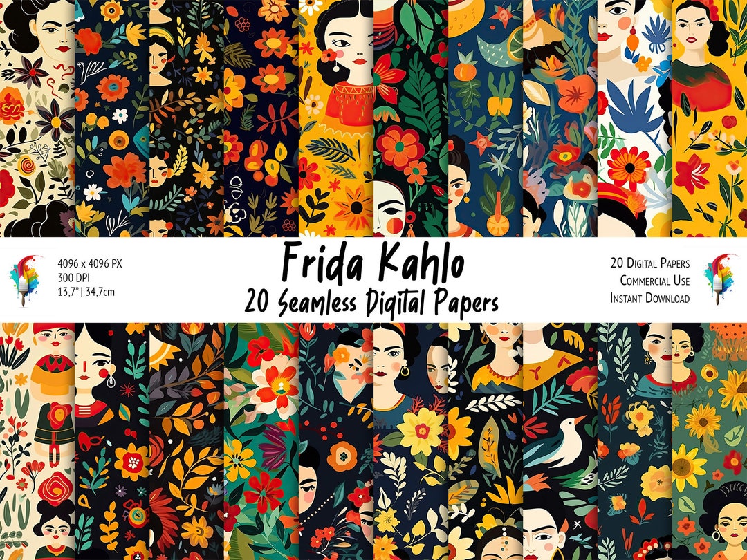 Frida Kahlo Digital Paper Bundle, Seamless Patterns in the Style of ...