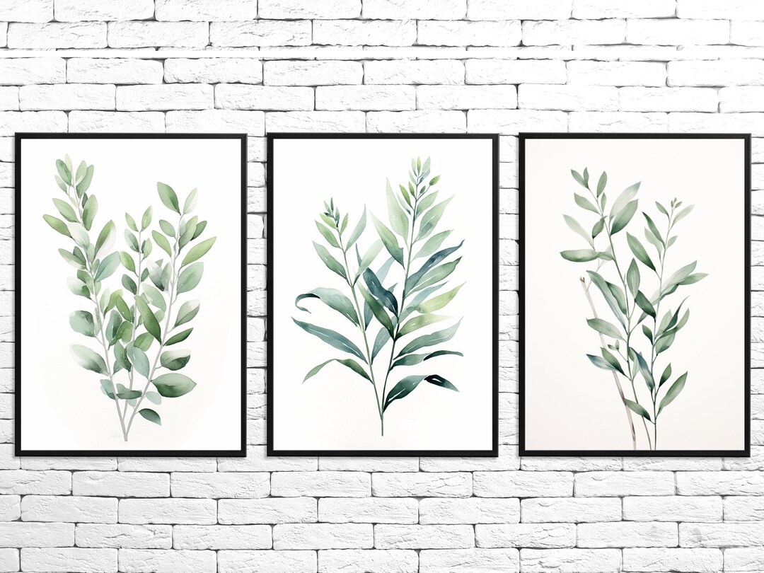Watercolor Greenery Art Set, Leaves Wall Art, Digital Download ...