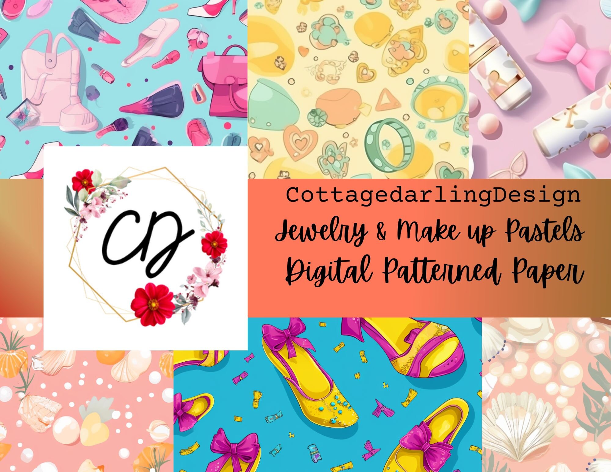 Jewelry and Makeup Pastel Digital Patterned Paper| Printables ...