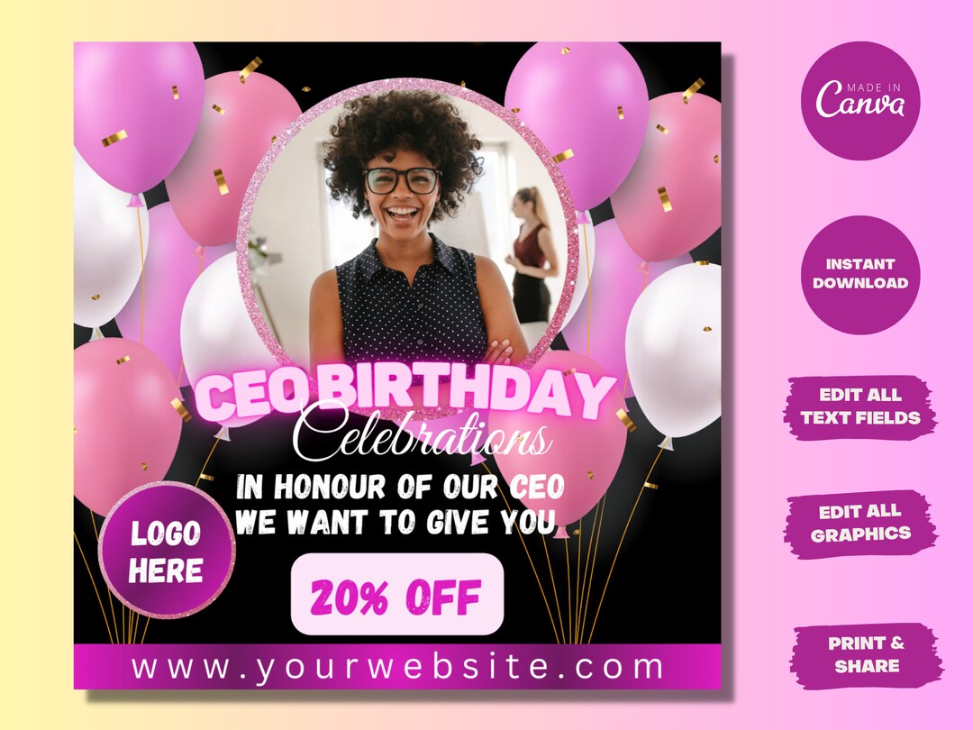 CEO Birthday Business Branding Templates, Design Templates, DIY Canva ...