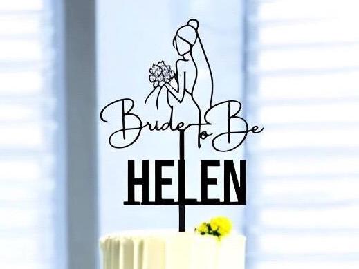 Personalized Bride to Be Cake Topper: Hand-painted Wooden Bridal Shower ...