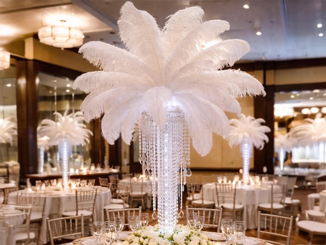 Feather Wedding Centerpiece: Gold, White, Black & Blue Tabletop ...