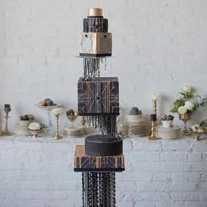 Art Deco Floating Cake Stand Set: Black & Gold Beaded Display - Etsy
