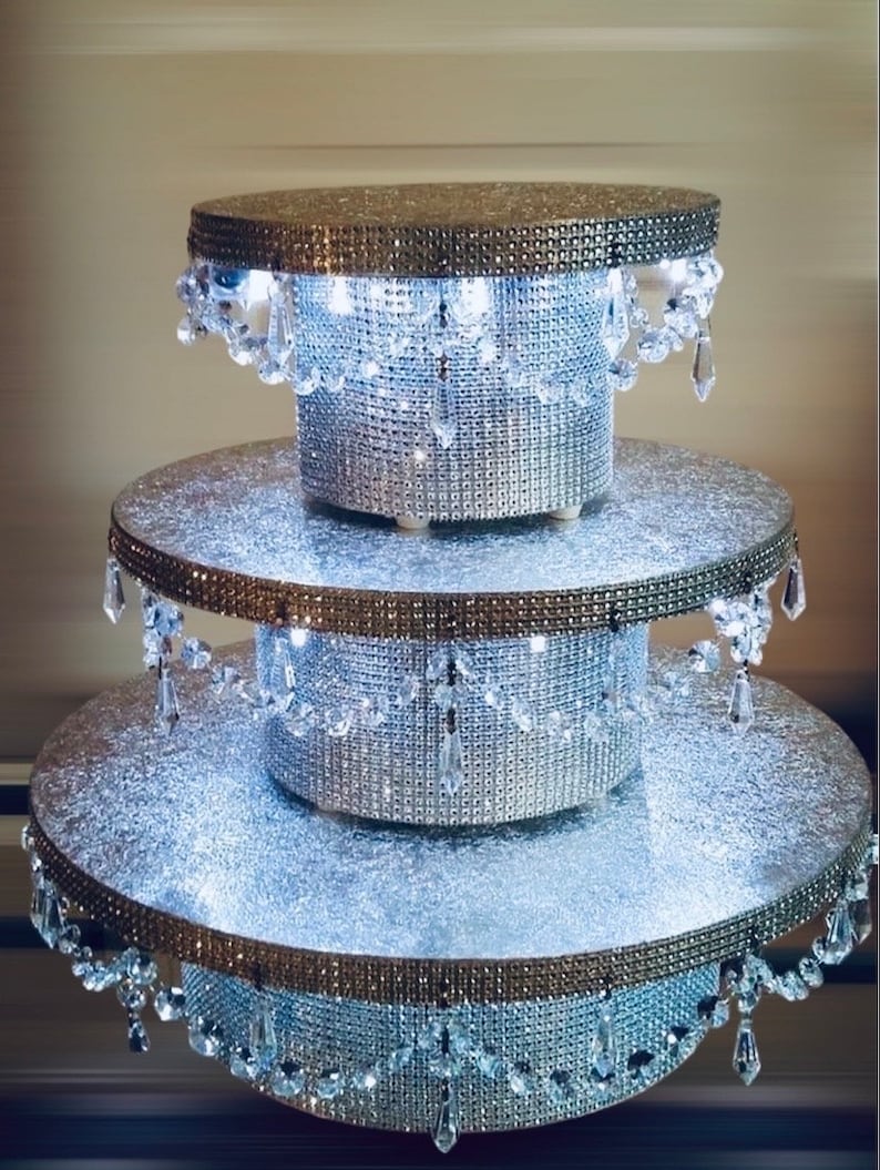 SILVER RHINESTONE Cake STAND With Lights - Etsy