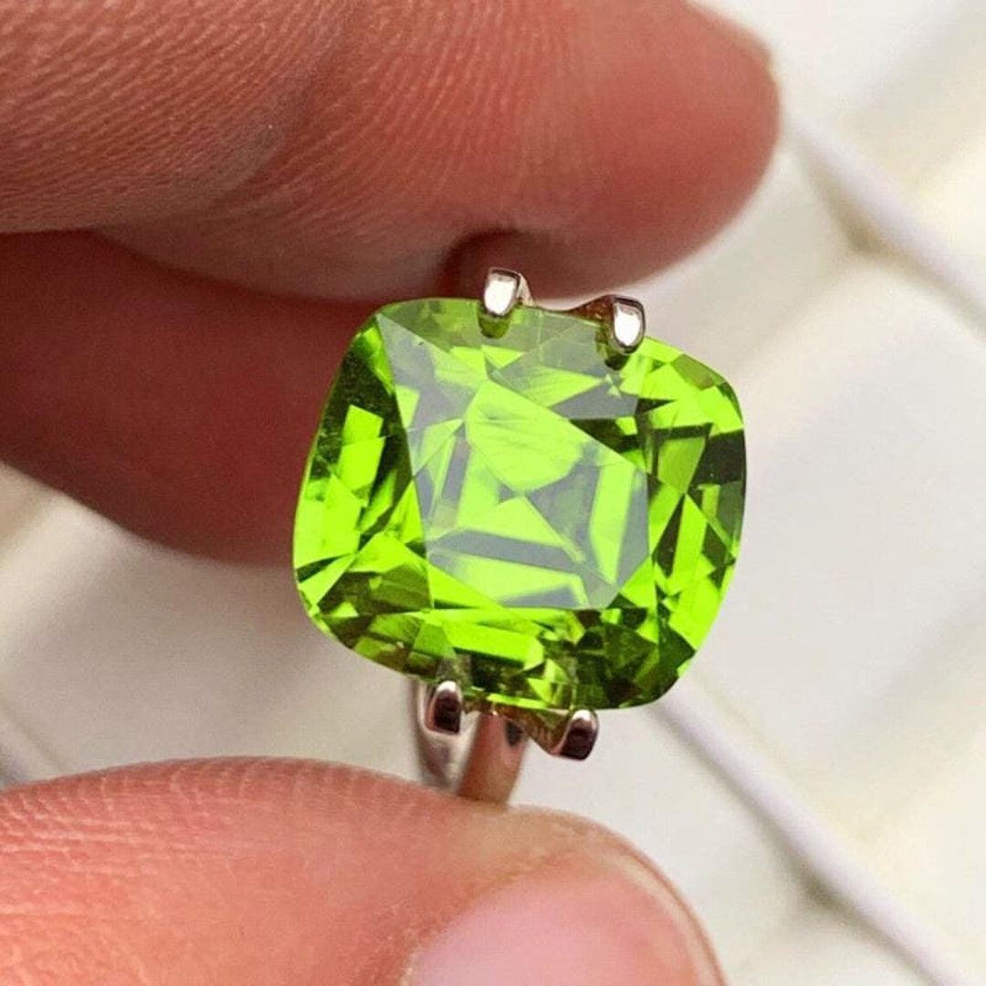 Olive Green Color Peridot Gemstone, Excellent Luster Cushion Shape ...