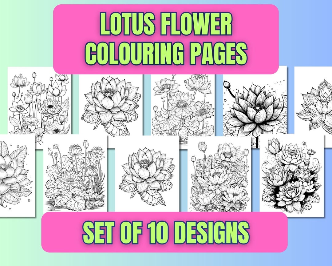 Lotus Flower Coloring Pages Water Lily Adult Coloring Book - Etsy