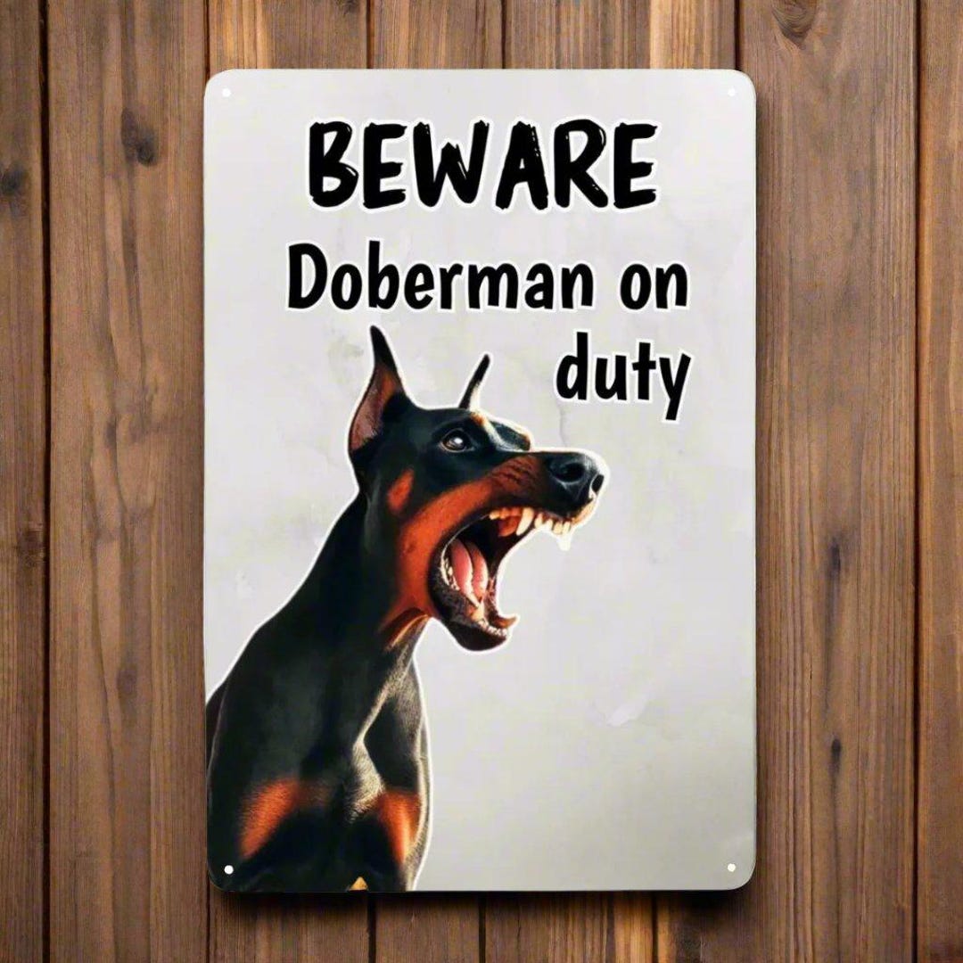 Beware of Dog Sign - "doberman on Duty" Metal Wall Art for Doberman ...
