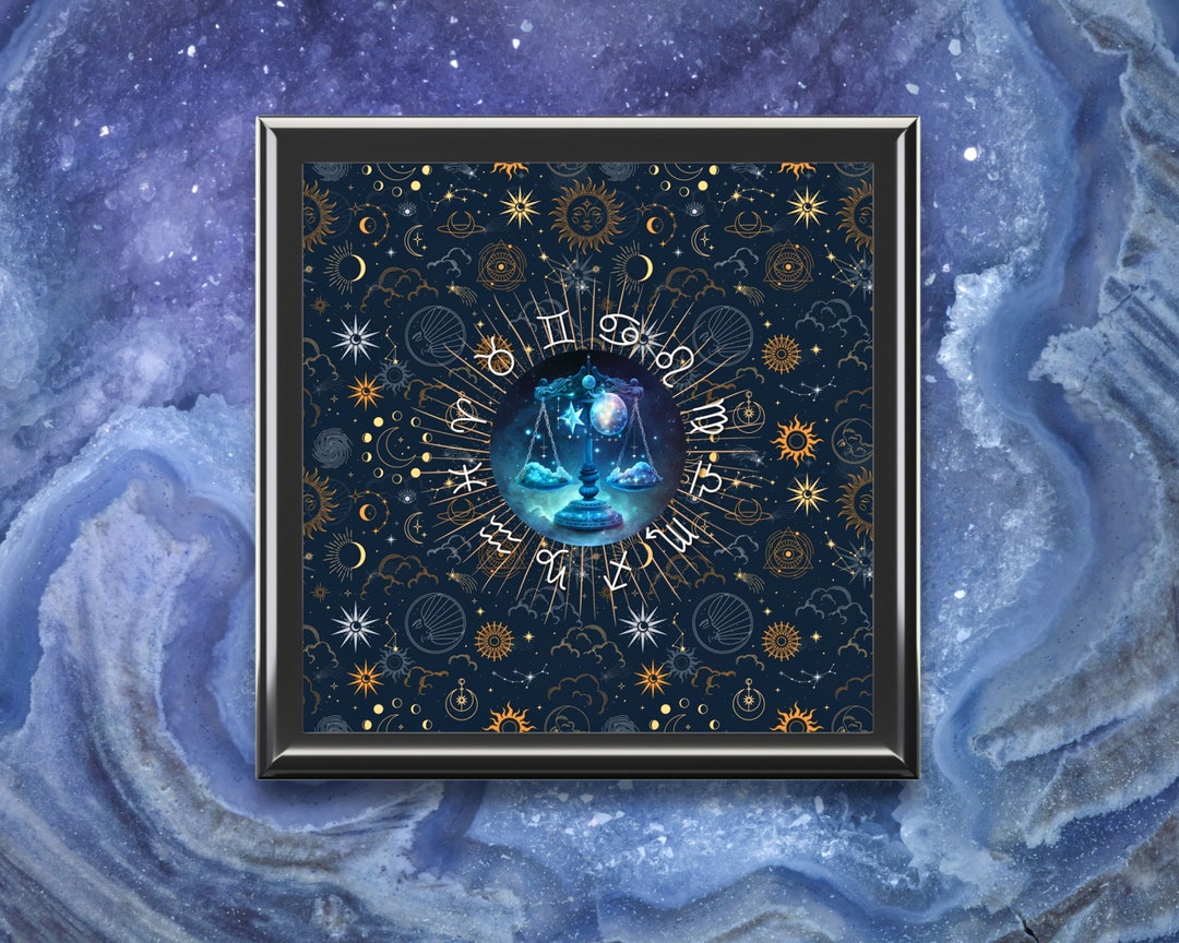 Libra Zodiac-themed Jewelry Box With Intricate Celestial Designs on the ...