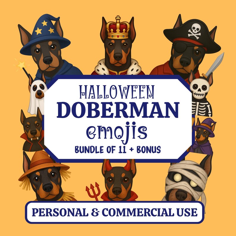 Halloween Doberman Emoji Bundle: Digital Stickers & Twitch Emotes (PNG ...