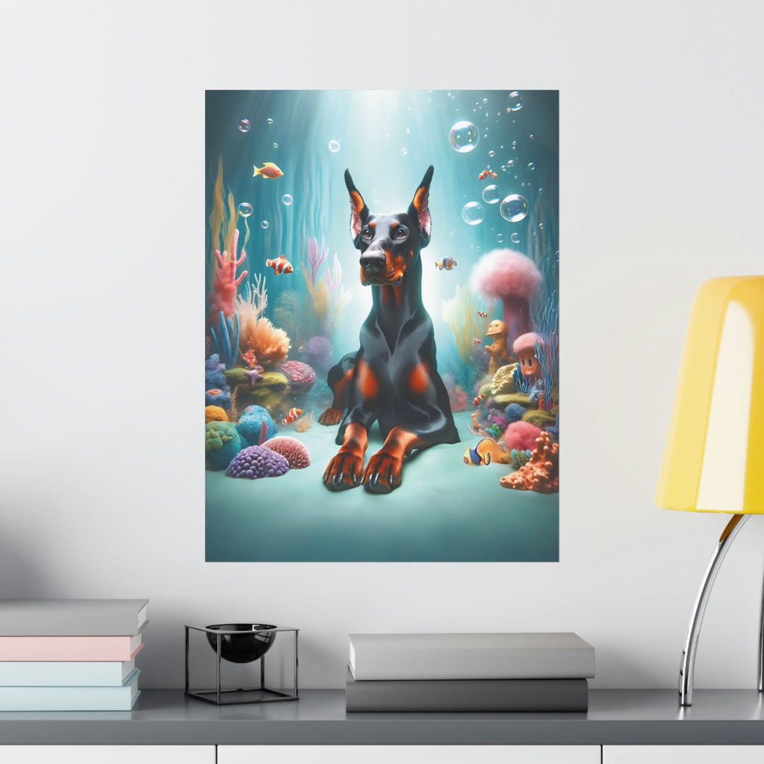 Enchanting Underwater Doberman Poster, Fantasy Marine Life Dog Art ...