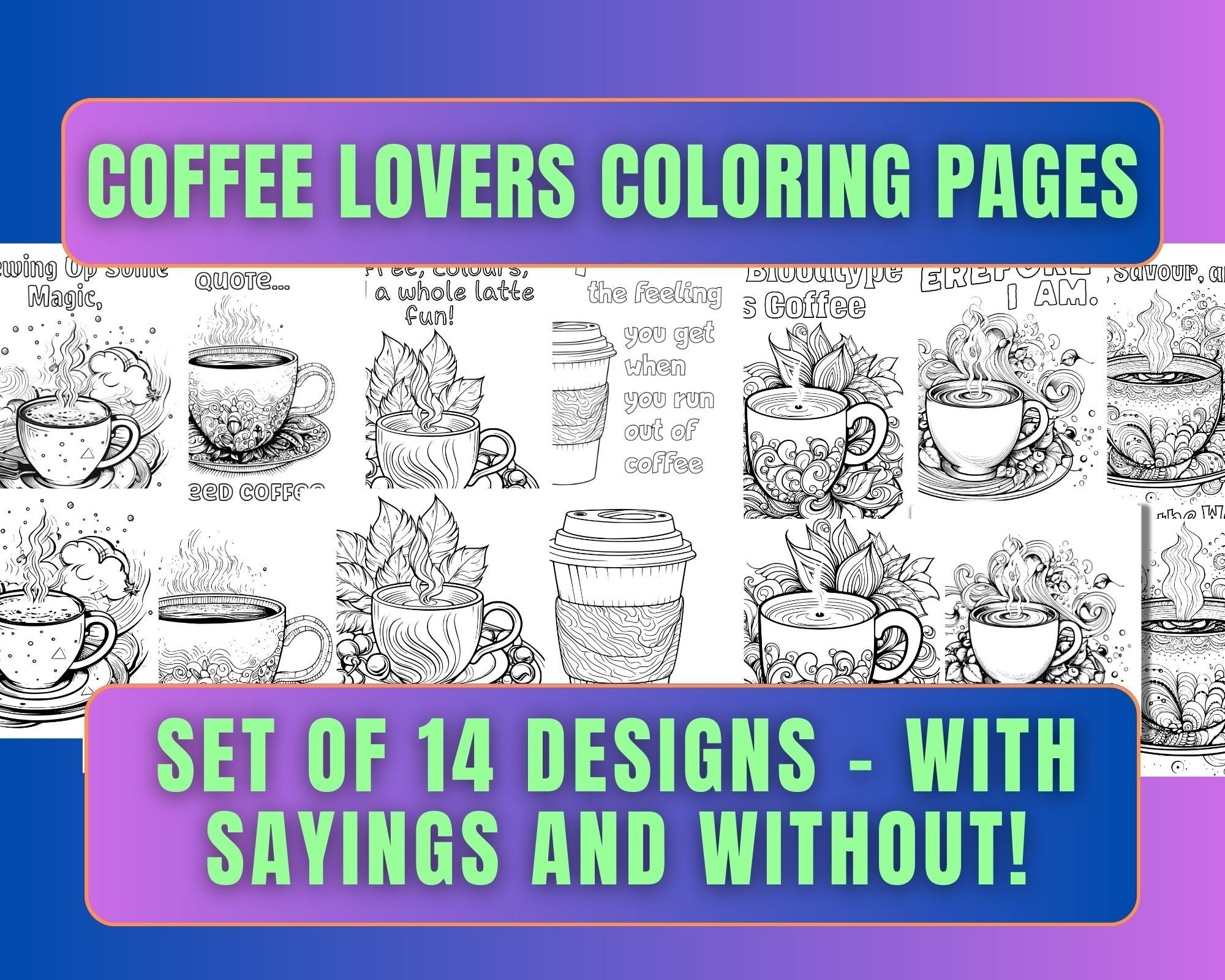 Coffee Lovers Coloring Pages Funny Quotes Artistic Coffee Cup - Etsy