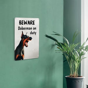 Beware of Dog Sign - "doberman on Duty" Metal Wall Art for Doberman ...