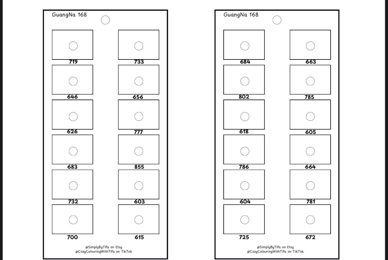 Guangna 168 Acrylic Markers Swatch Cards PDF Printable - Etsy
