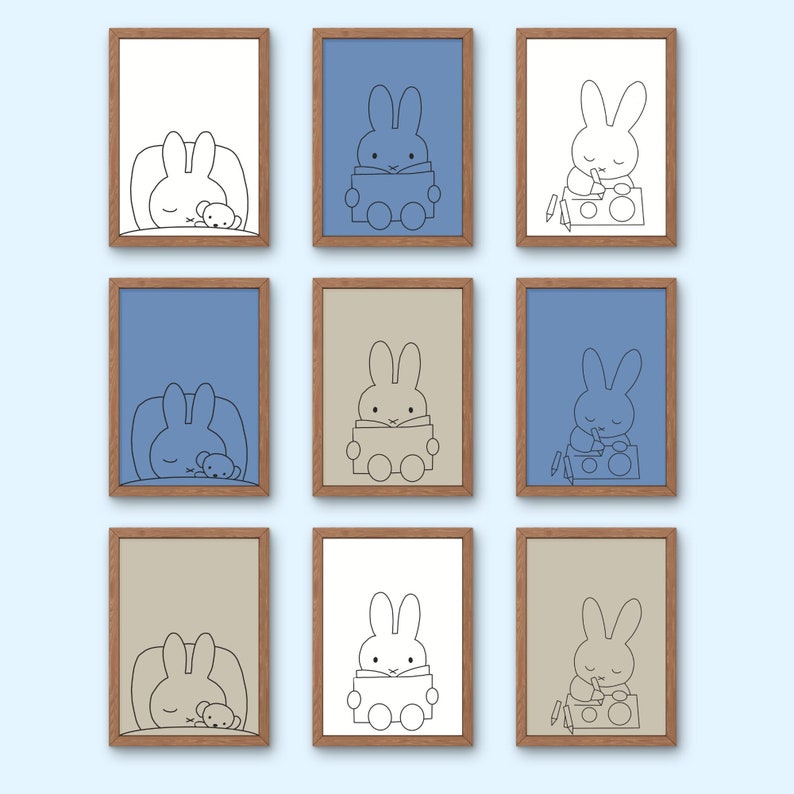 Miffy Printable Wall Art Instant Digital Download Google Drive Link Set of 3 Posters in 3 Colors ...