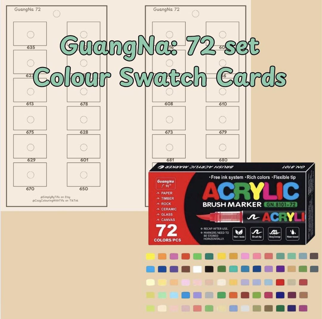 Guangna 72 Acrylic Markers Swatch Cards (PDF Printable) - Etsy