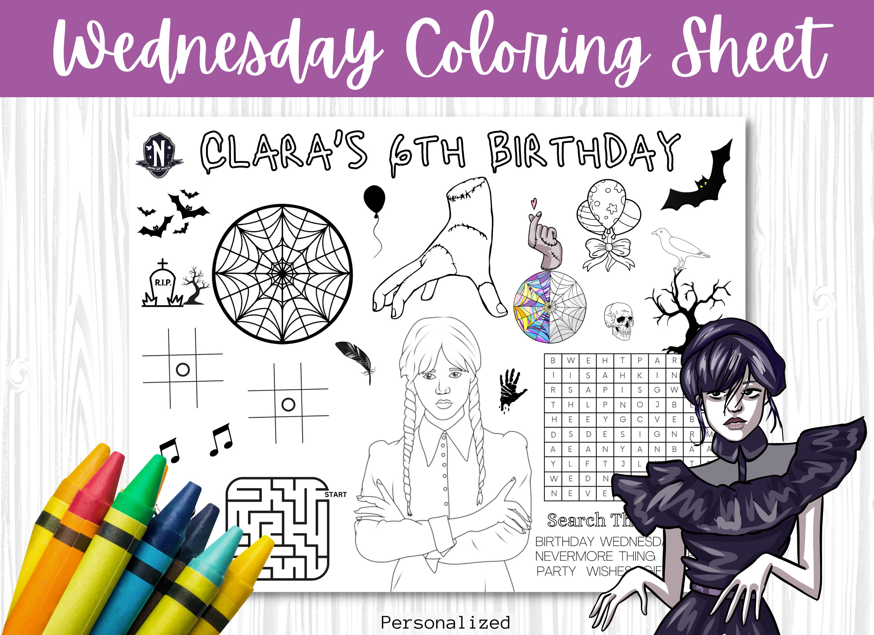 Wednesday Coloring Sheet Printable Birthday Activity Sheet - Etsy Australia