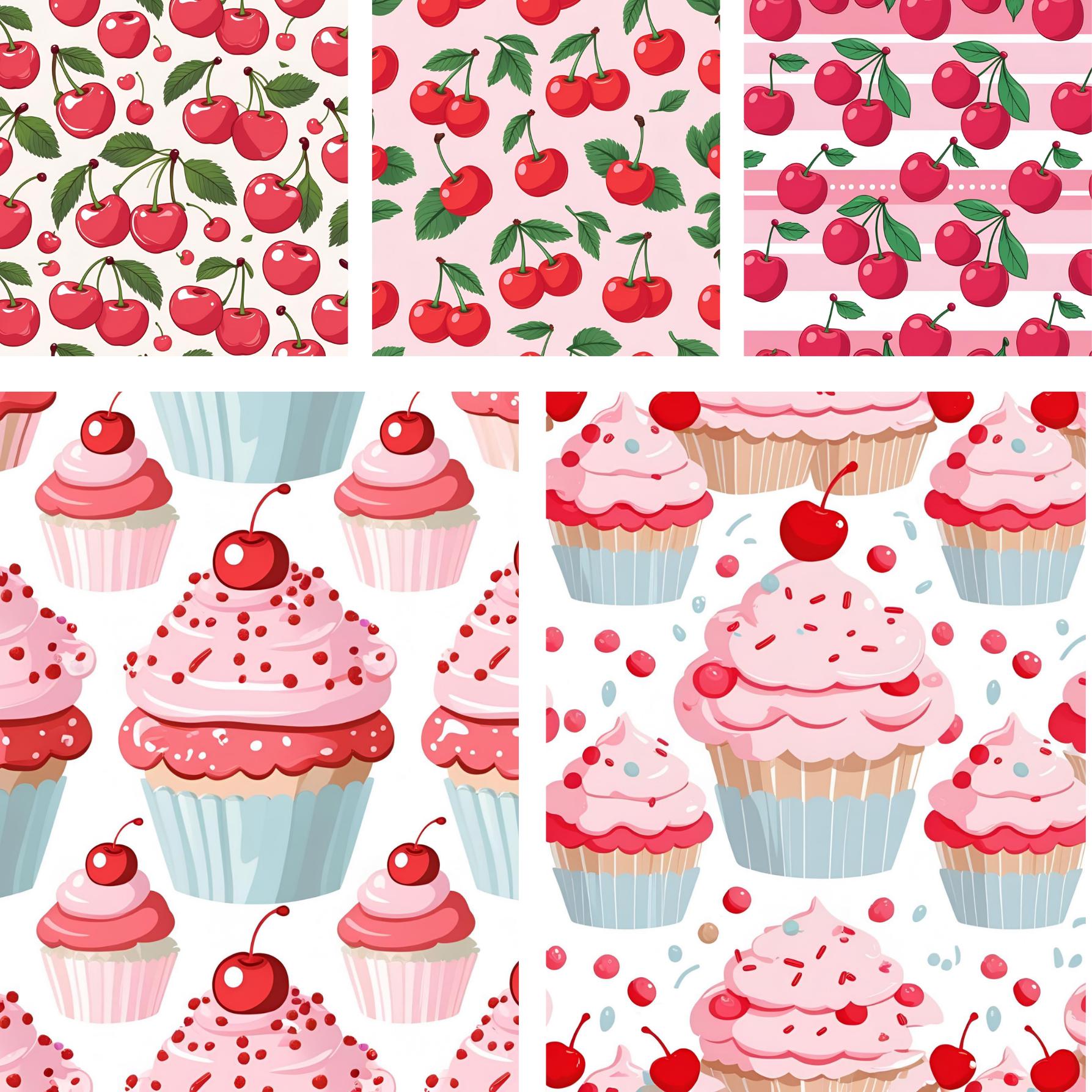 Cherry Digital Paper, Coquette Pink Bow, Valentine's Day Digital Paper ...