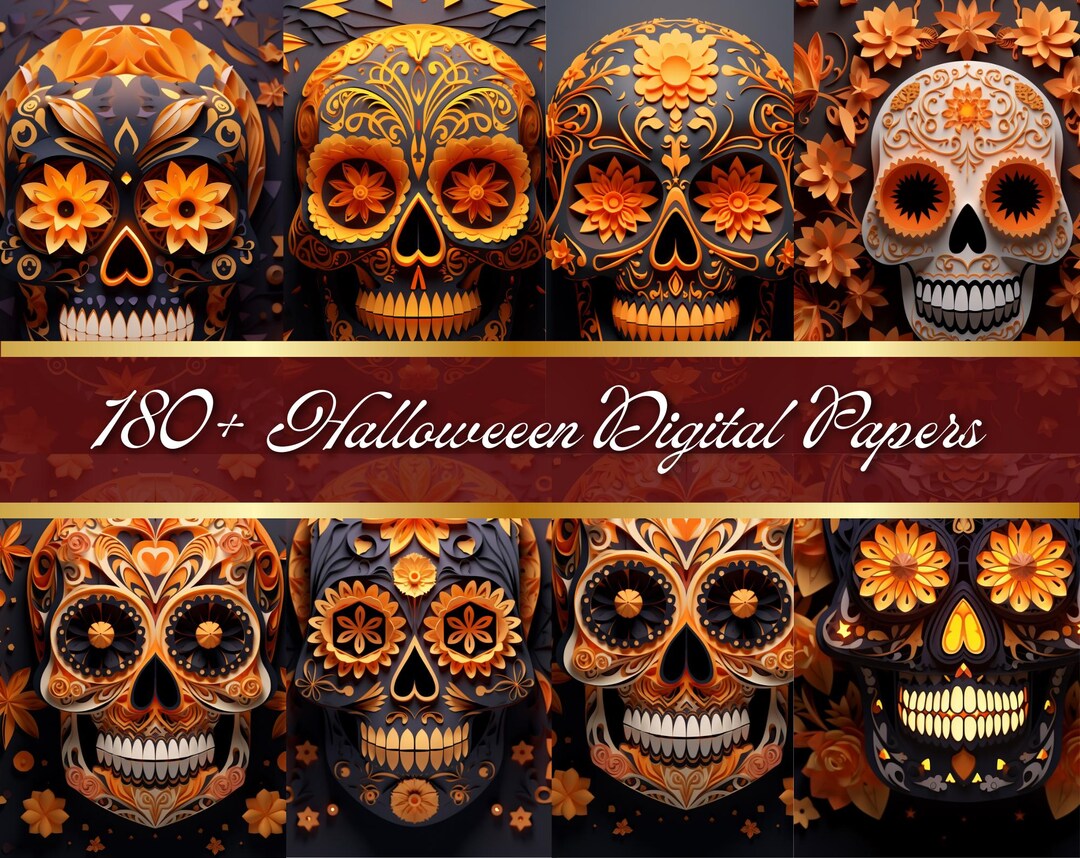 Skull Digital Paper Pack, 180 PNG Horror Digital Paper, Witch Digital ...