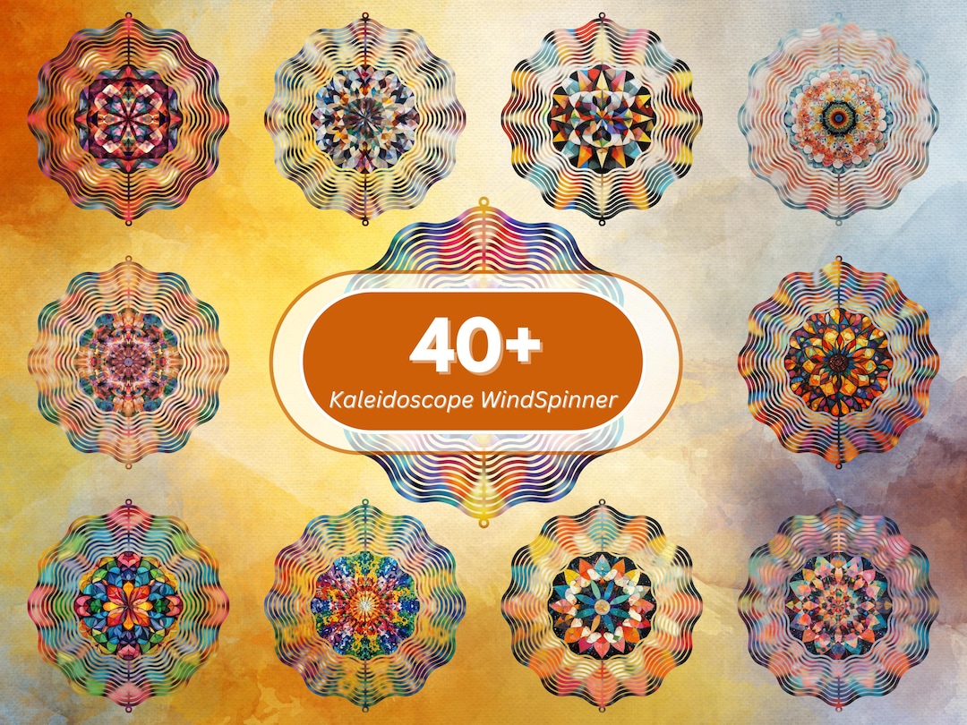 40+ Kaleidoscope Wind Spinner PNG Bundle Neon Spinner Sublimation ...