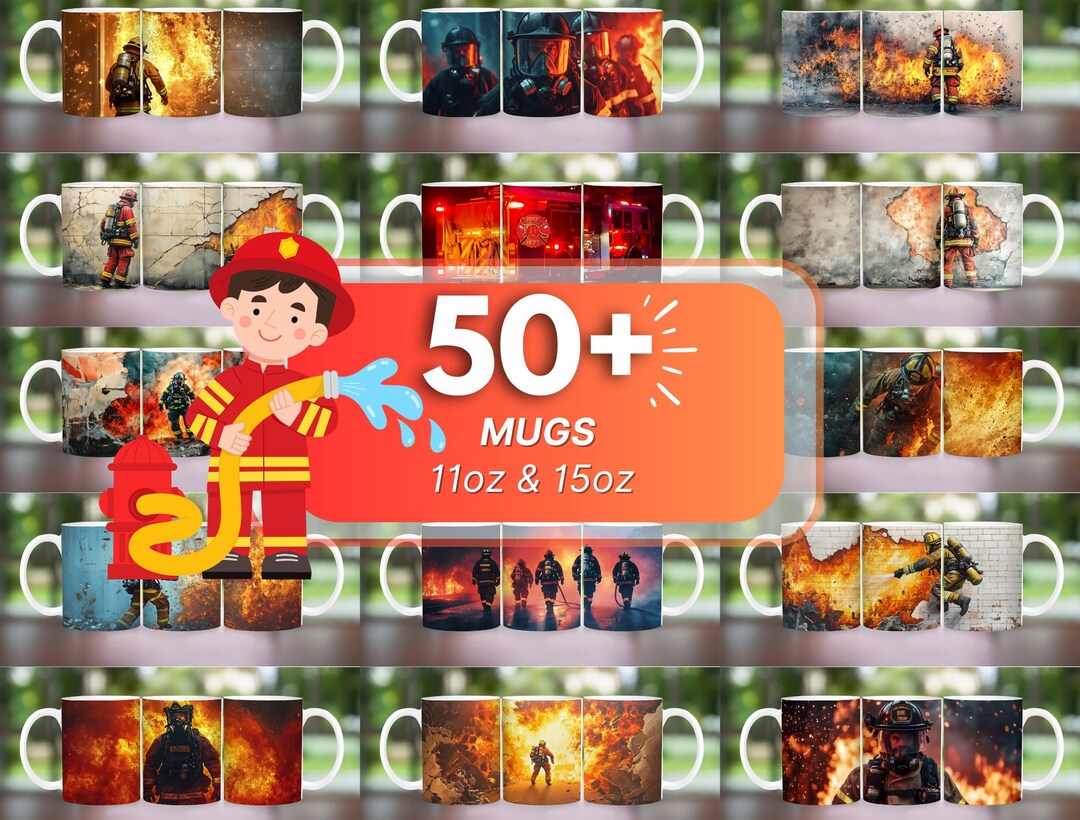 50+ Firefighter Mug Wraps, Sublimation PNG, 11oz & 15oz Mug Wraps ...