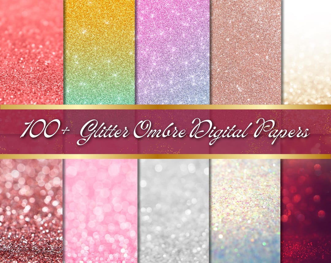 Glitter Digital Paper, Seamless Rainbow Glitter 100 PNG Glittered Paper ...