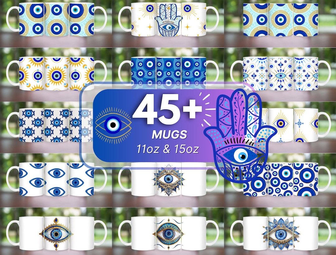 45+ Evil Eye Mug Wrap, Blue Eyes Mug Wrap, Mystic Eye Pattern Mug, 11oz ...