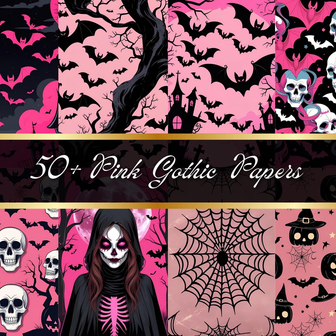 Seamless Gothic Roses Pattern, Gothic Digital Paper, 50+ Pink Halloween ...