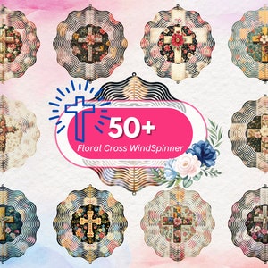 50+ Floral Cross Christian Wind Spinner PNG Sublimation Inspirational ...