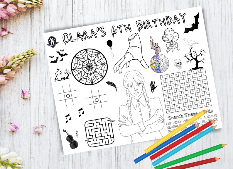 Wednesday Coloring Sheet Printable Birthday Activity Sheet - Etsy UK