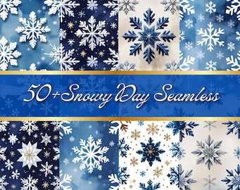 Snowflakes Seamless Patterns Winter Digital Paper Set Blue Junk Journal ...