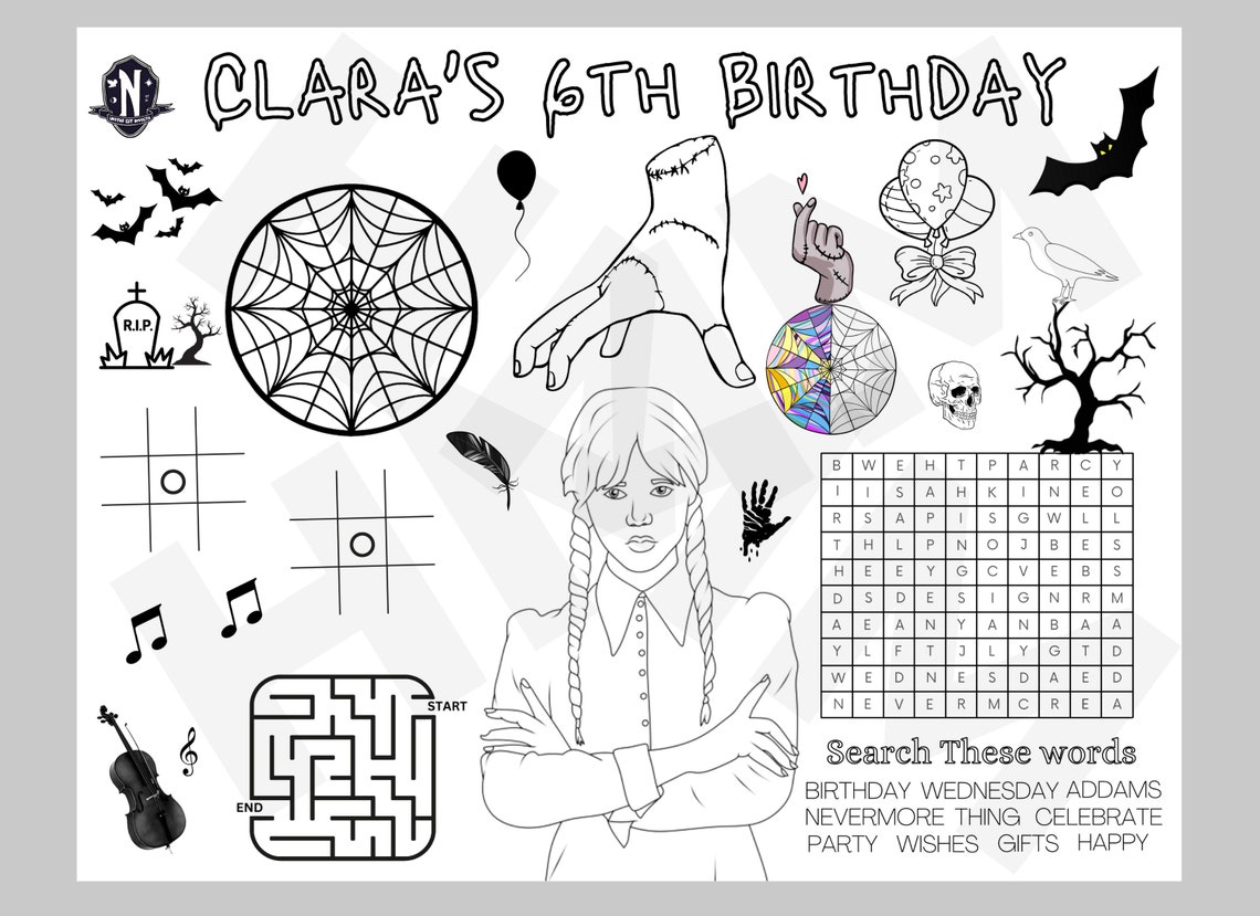 Personalized Wednesday Addams Coloring Sheet Kids Birthday - Etsy Canada