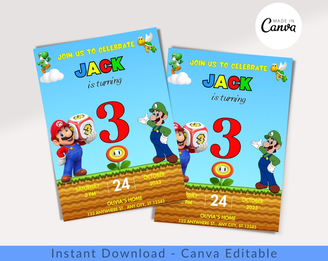 Invitación de Super Mario Invitación de cumpleaños digital de - Etsy México