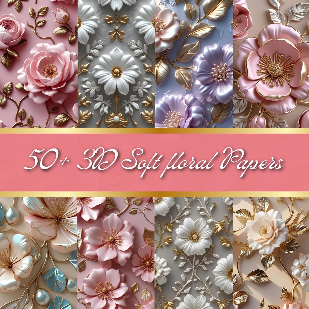 3D SOFT FLORAL Digital Paper 50+ Lovely Pastel Floral Digital Paper PNG ...