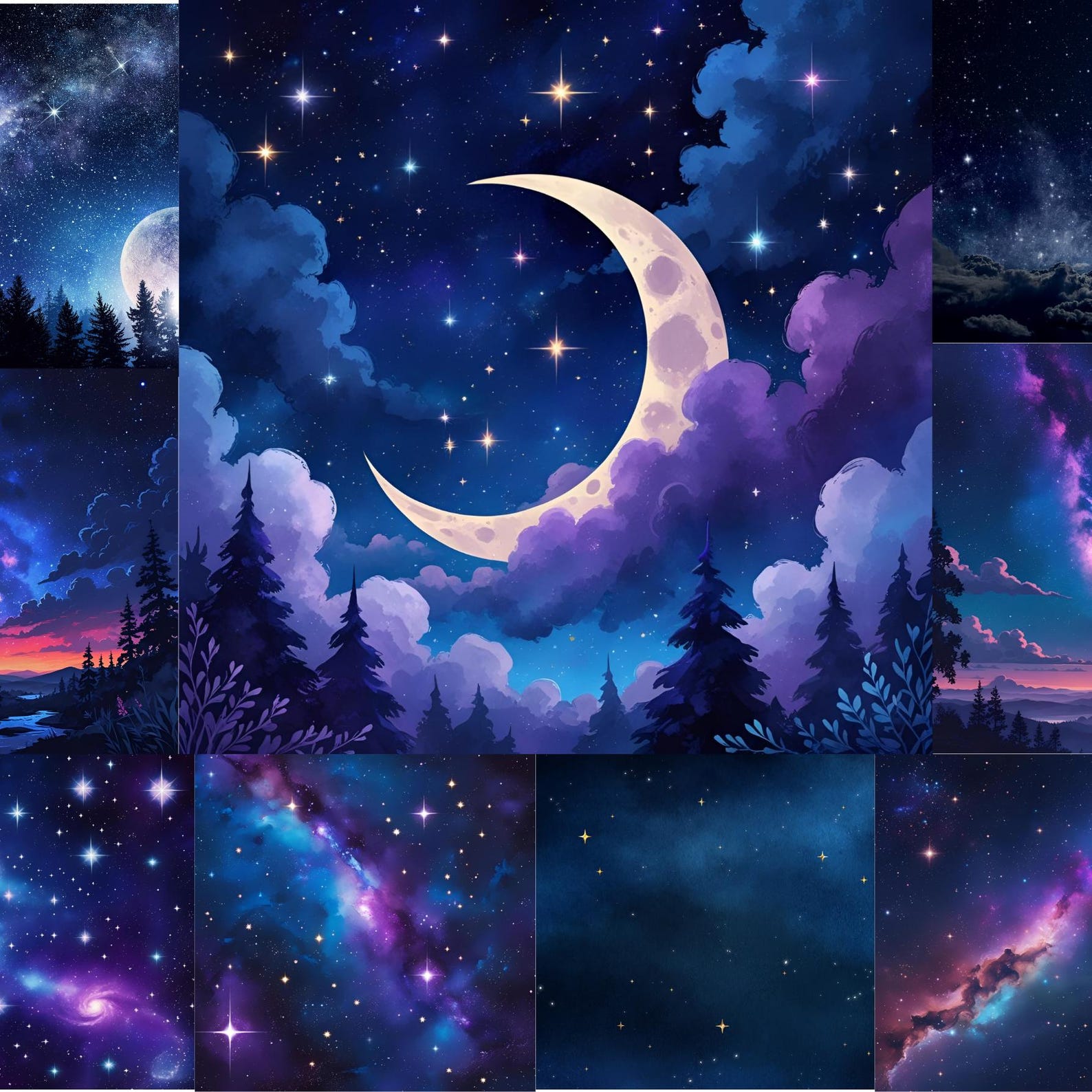 Starry Night Digital Papers, 50+ Galaxy Digital Paper, Night Sky ...