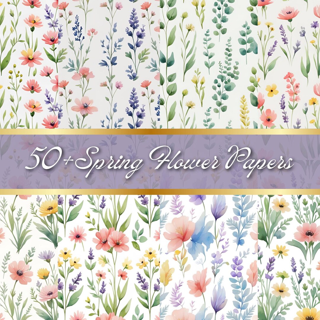 Pastel Floral Digital Paper Pack, Wild Flower Digital Paper, Watercolor ...