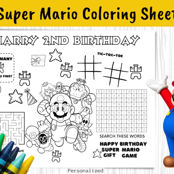 Mario Birthday Coloring - Etsy