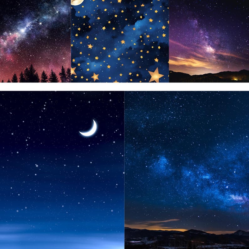 Starry Night Digital Papers, 50+ Galaxy Digital Paper, Night Sky ...