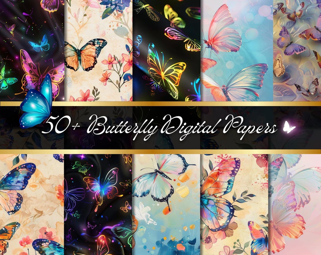 Butterfly Digital Paper Seamless Watercolor Butterflies and Flowers ...