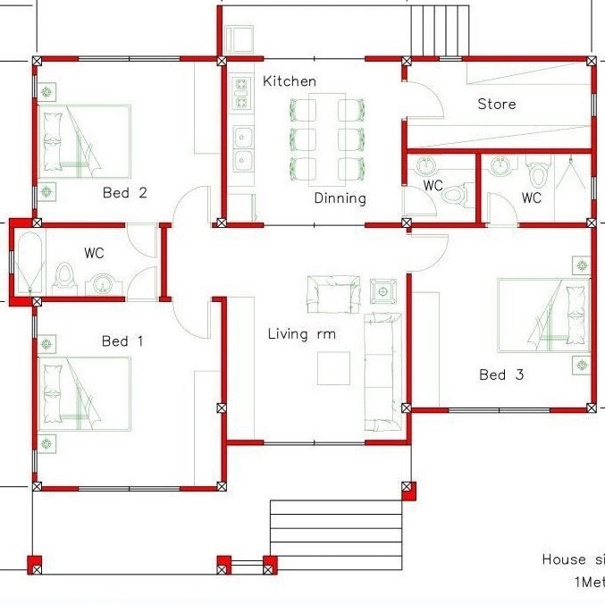 Modern 3-bedroom Flat Roof House Plan With 2.5 Bathrooms | 1,209 SQFT ...