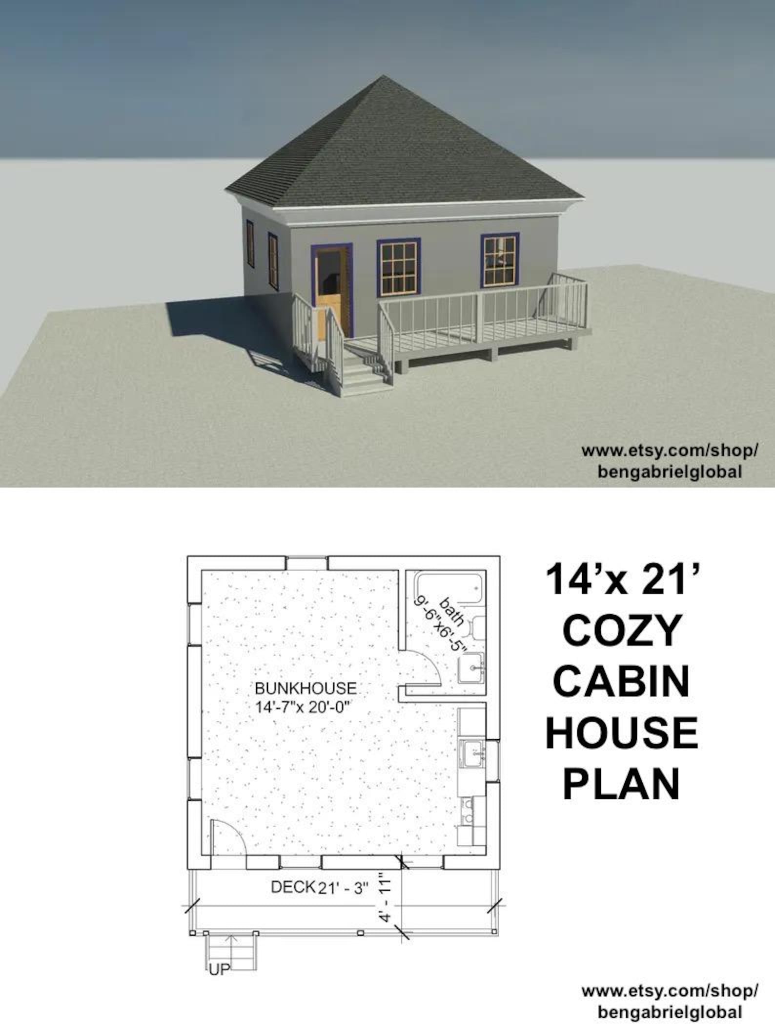 Cozy Cabin DIY Build Plans - 14' X 21' Tiny House Wood Truss Blueprint ...
