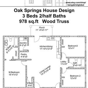 Oak Spring House Design| 3 Beds & 2.5 Baths| Wood Truss | Floor Plan ...