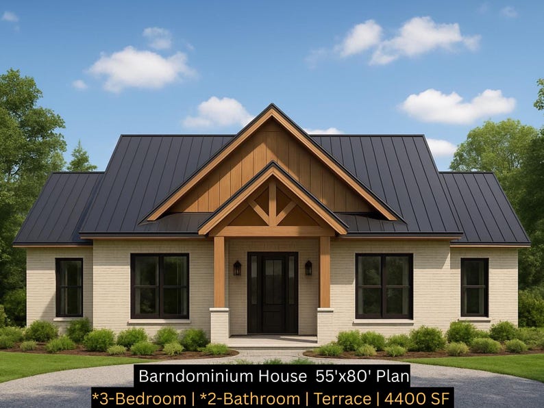 Modern 3 Bedroom House Plan | Rectangular Layout (PDF) - Etsy