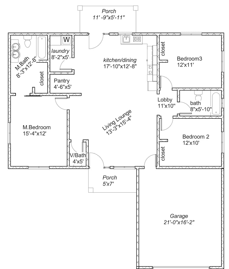 Oak Spring House Design| 3 Beds & 2.5 Baths| Wood Truss | Floor Plan ...