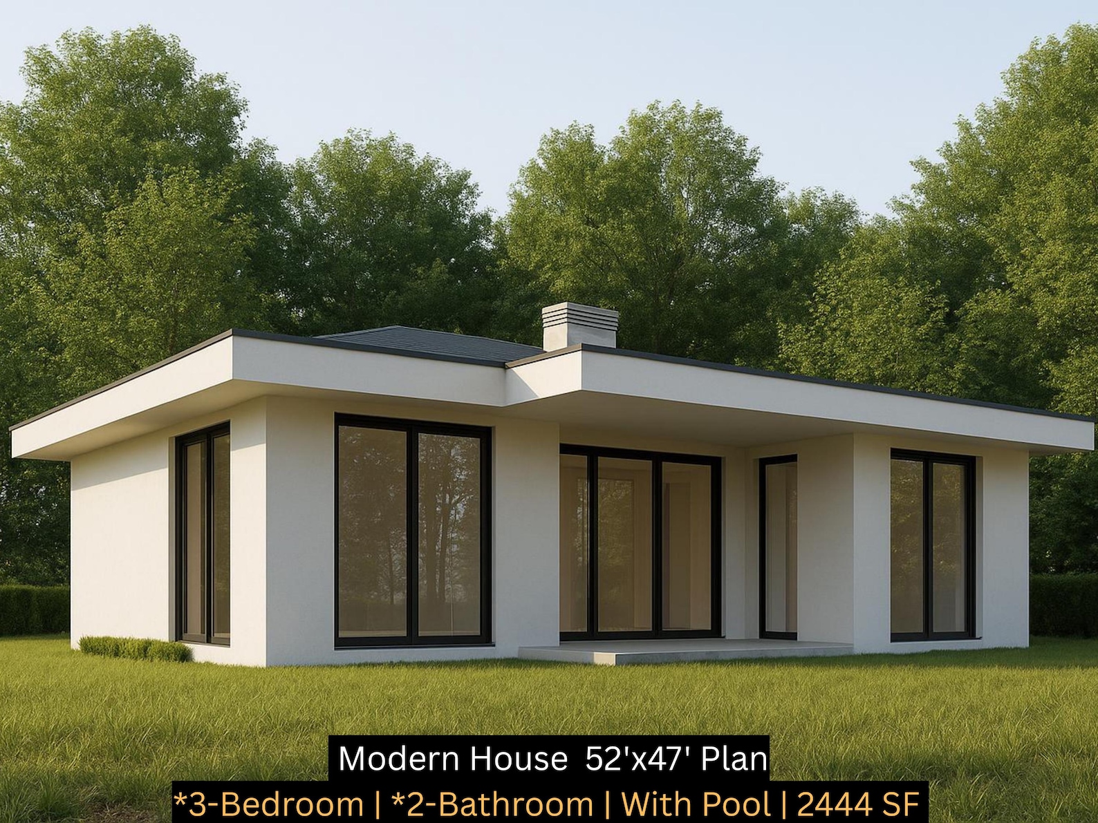 3 Bedroom Rectangular House Plan 2 Bath Architectural Design PDF 2,444 ...