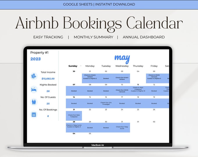 Airbnb Booking Calendar Property Google Sheets Vrbo Vacation Rental ...