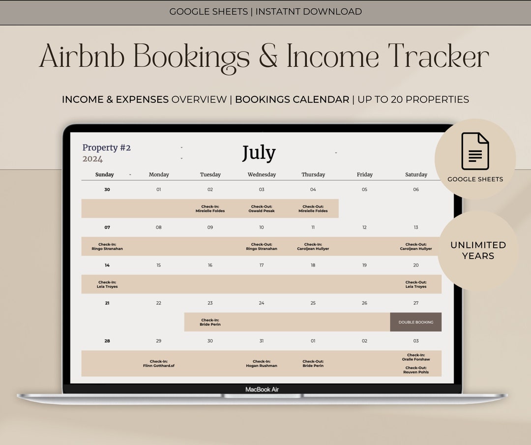 Digital Calendar & Airbnb Booking Tracker | Google Sheets Template ...