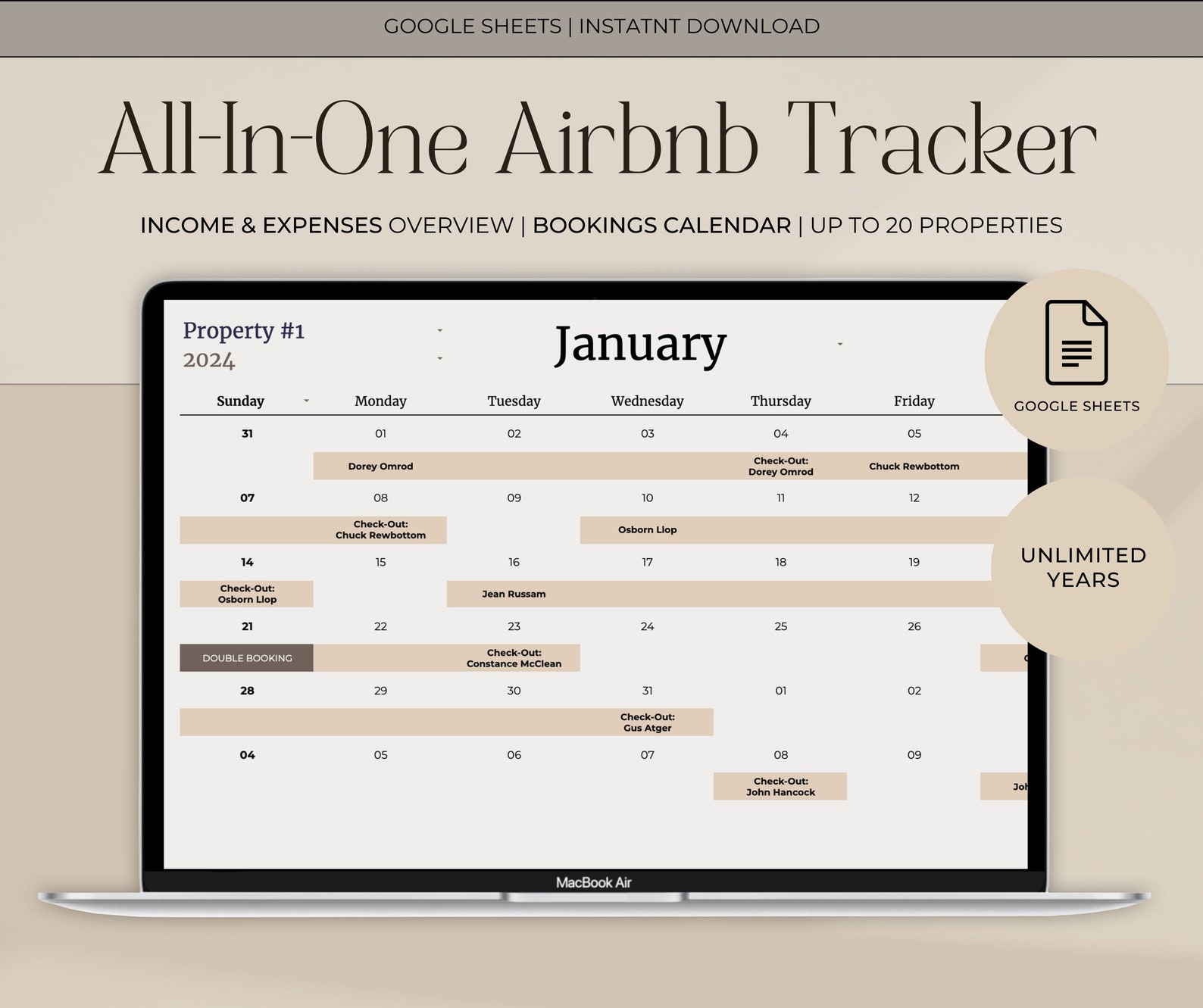 Airbnb Booking Spreadsheet: Property Management & Reservation Template ...