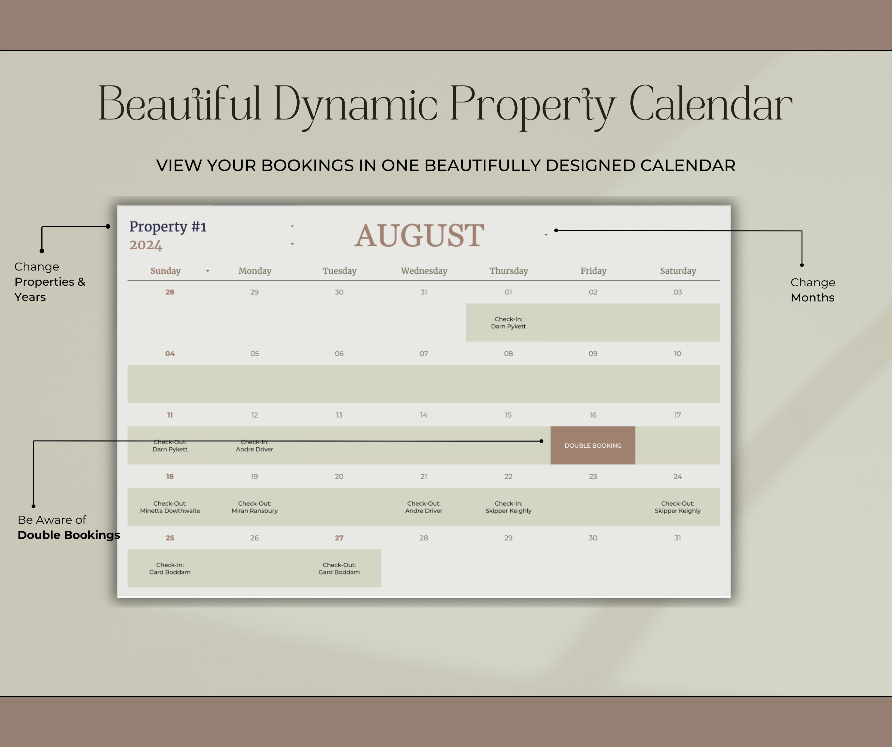 Airbnb Booking Calendar for Short Term Rental Property Google Sheets ...